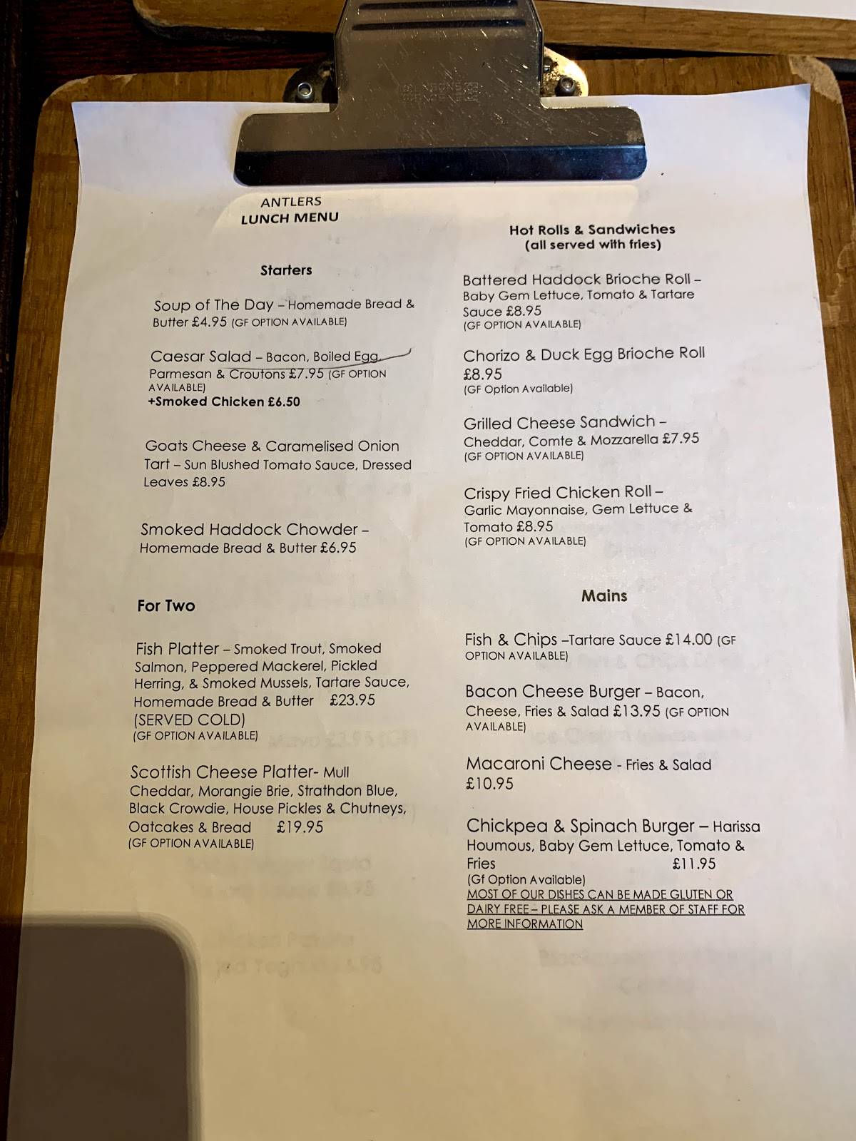 Menu at Antlers Bar and Grill, Portree