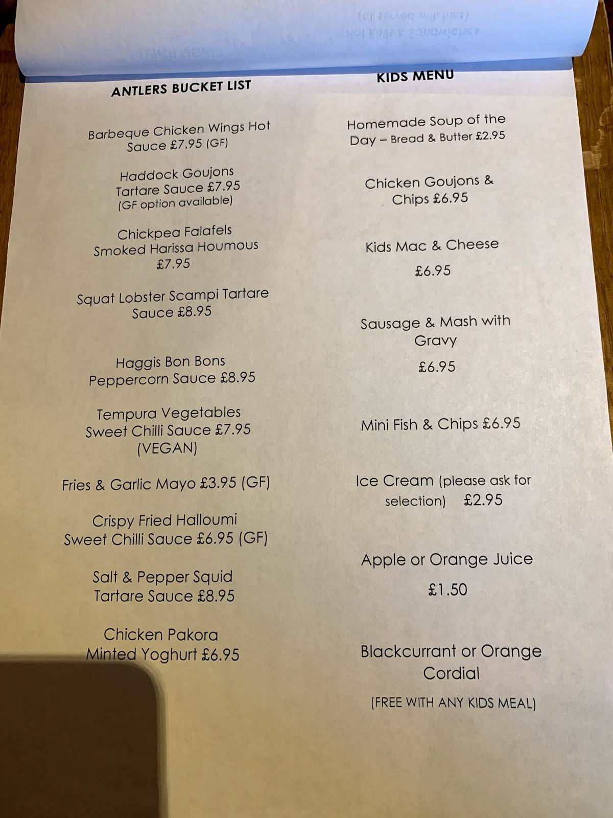 Menu at Antlers Bar and Grill, Portree
