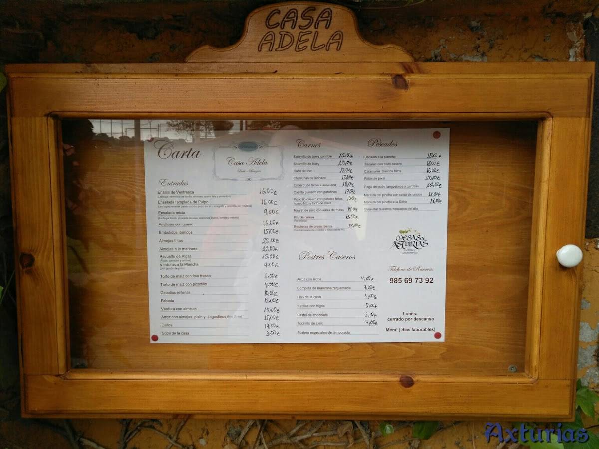 Carta del restaurante Casa Adela, Langreo