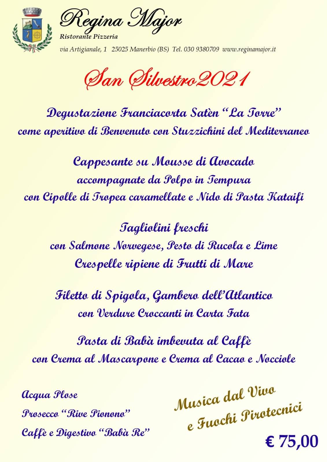 Menu da Ristorante Pizzeria Regina Major, Manerbio