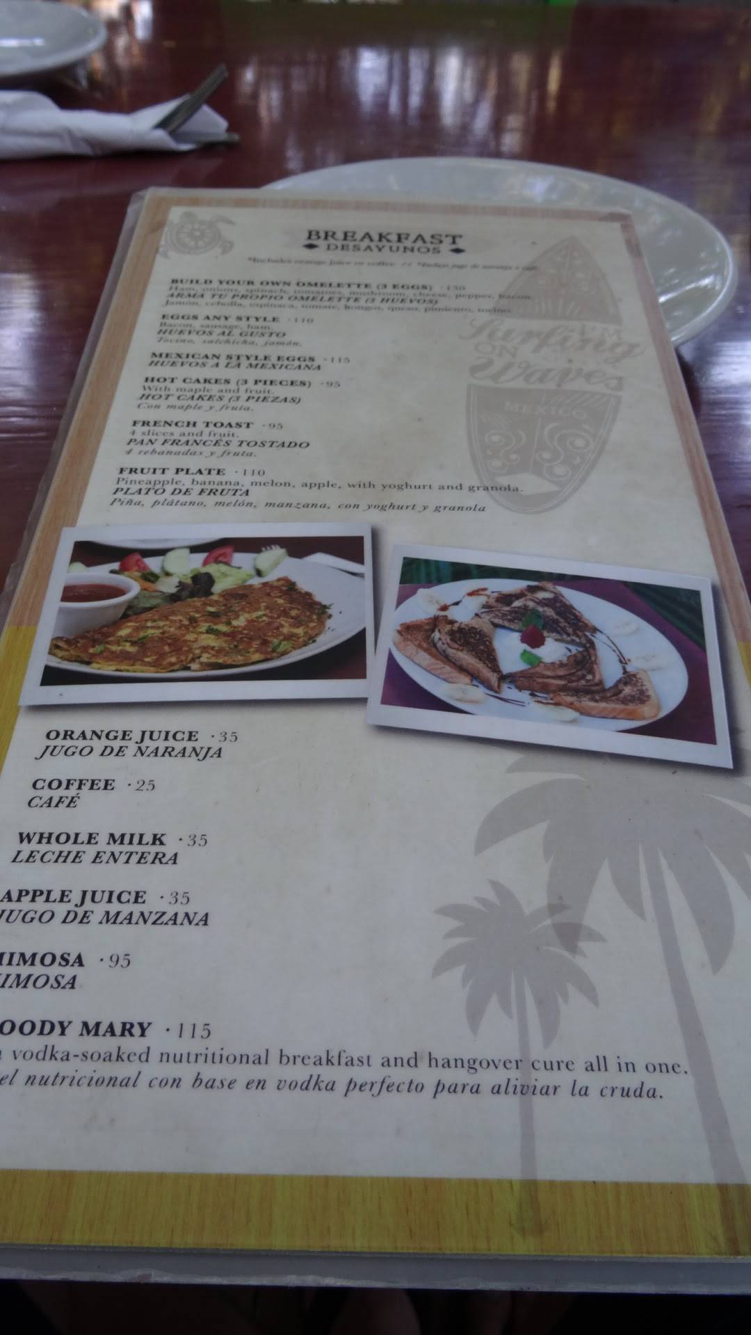 Menu at Salt Rock steakhouse, Playa del Carmen