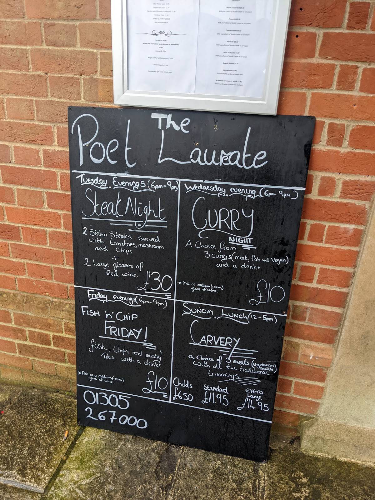 Menu at The Poet Laureate pub & bar, Dorchester