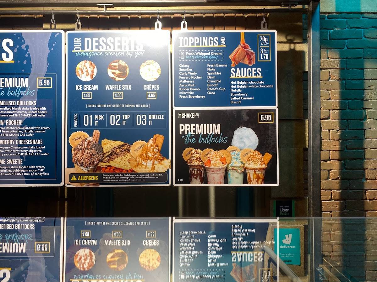 Menu at The Shake Lab restaurant, Stretford, 9 The Trafford Centre
