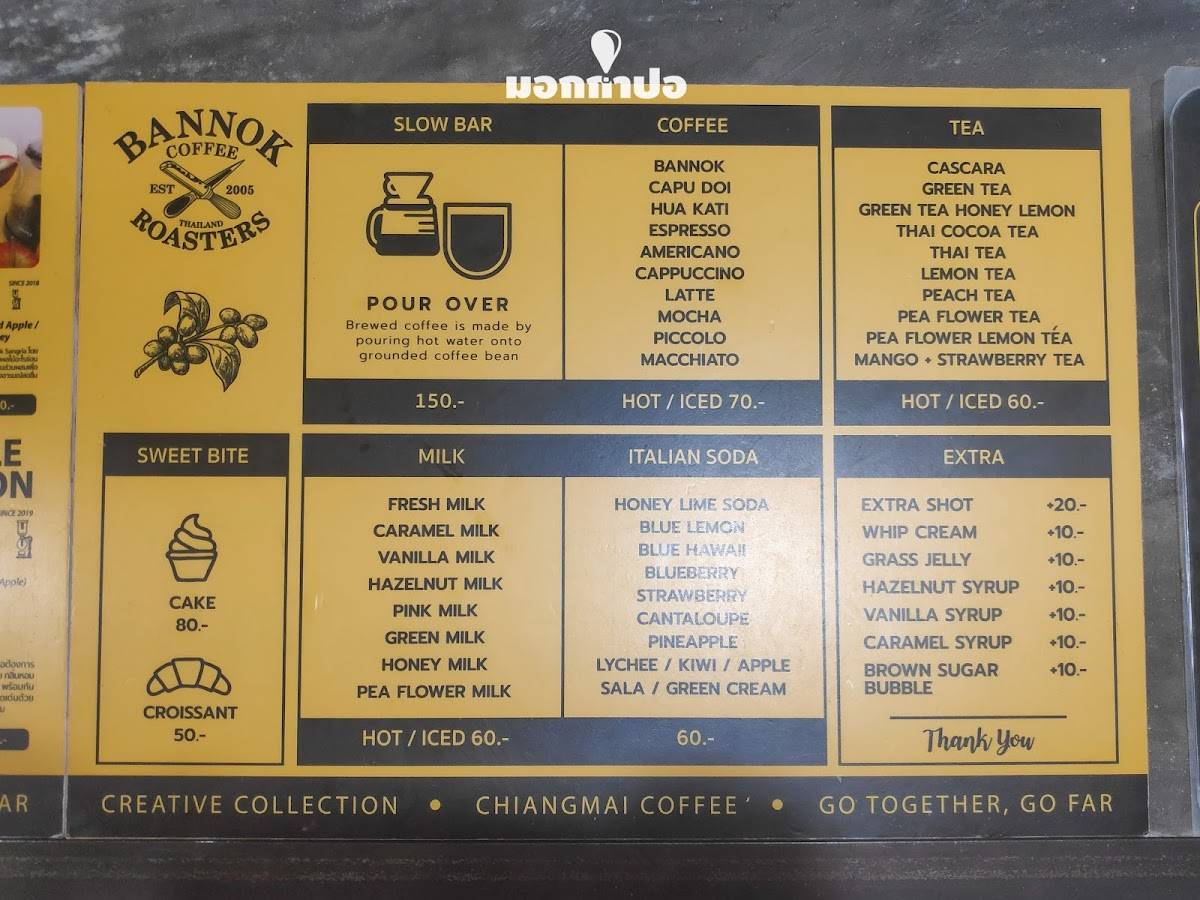 Menu at Bannok Coffee Roasters cafe, Hang Dong