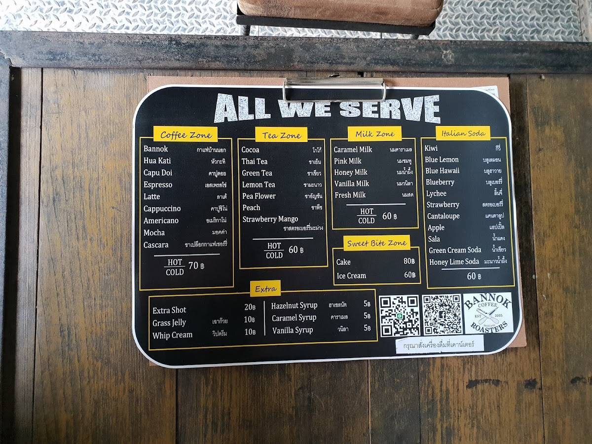 Menu at Bannok Coffee Roasters cafe, Hang Dong