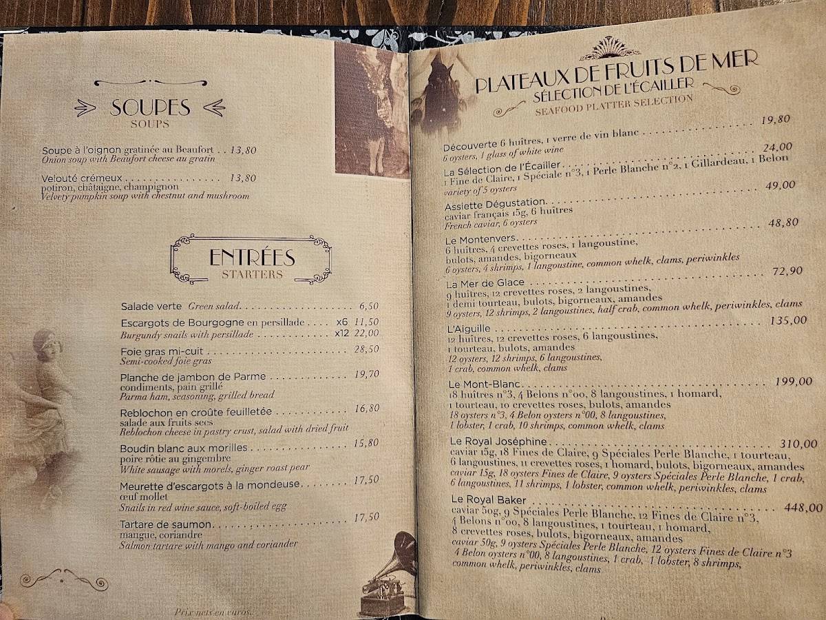 Menu at Josephine Restaurant, Chamonix