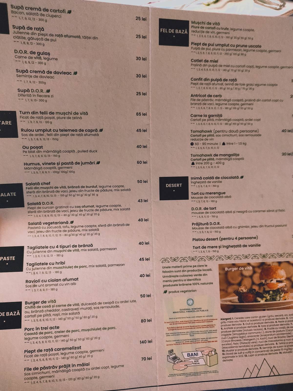 Menu at DOR Restaurant D.O.R., Bran