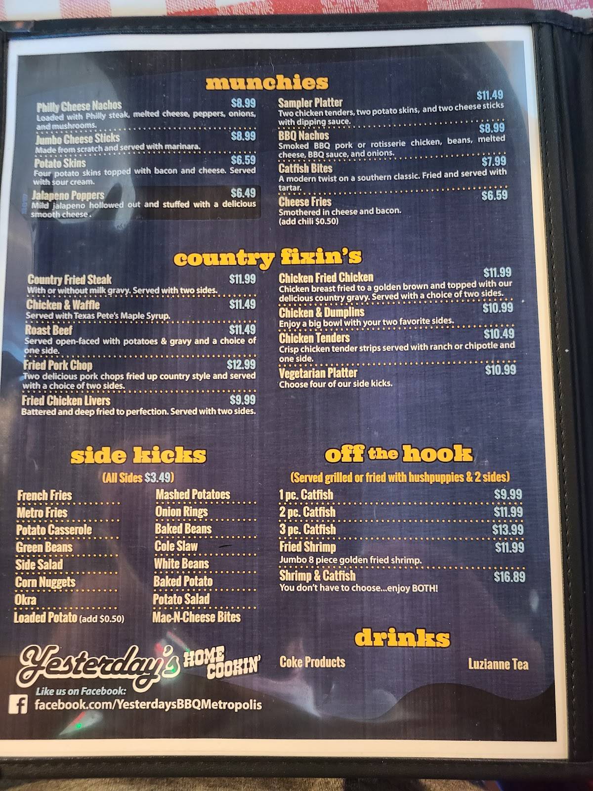 Menu at Yesterday’s Home Cookin' BBQ, Metropolis