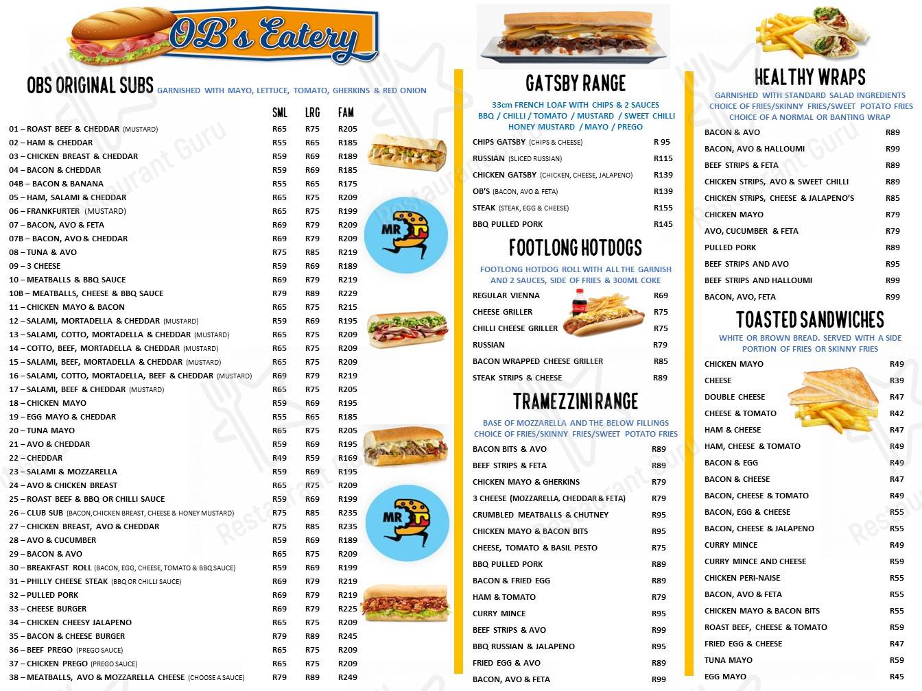Menu at OBs Eatery Edenvale (Harmelia) restaurant, Edenvale
