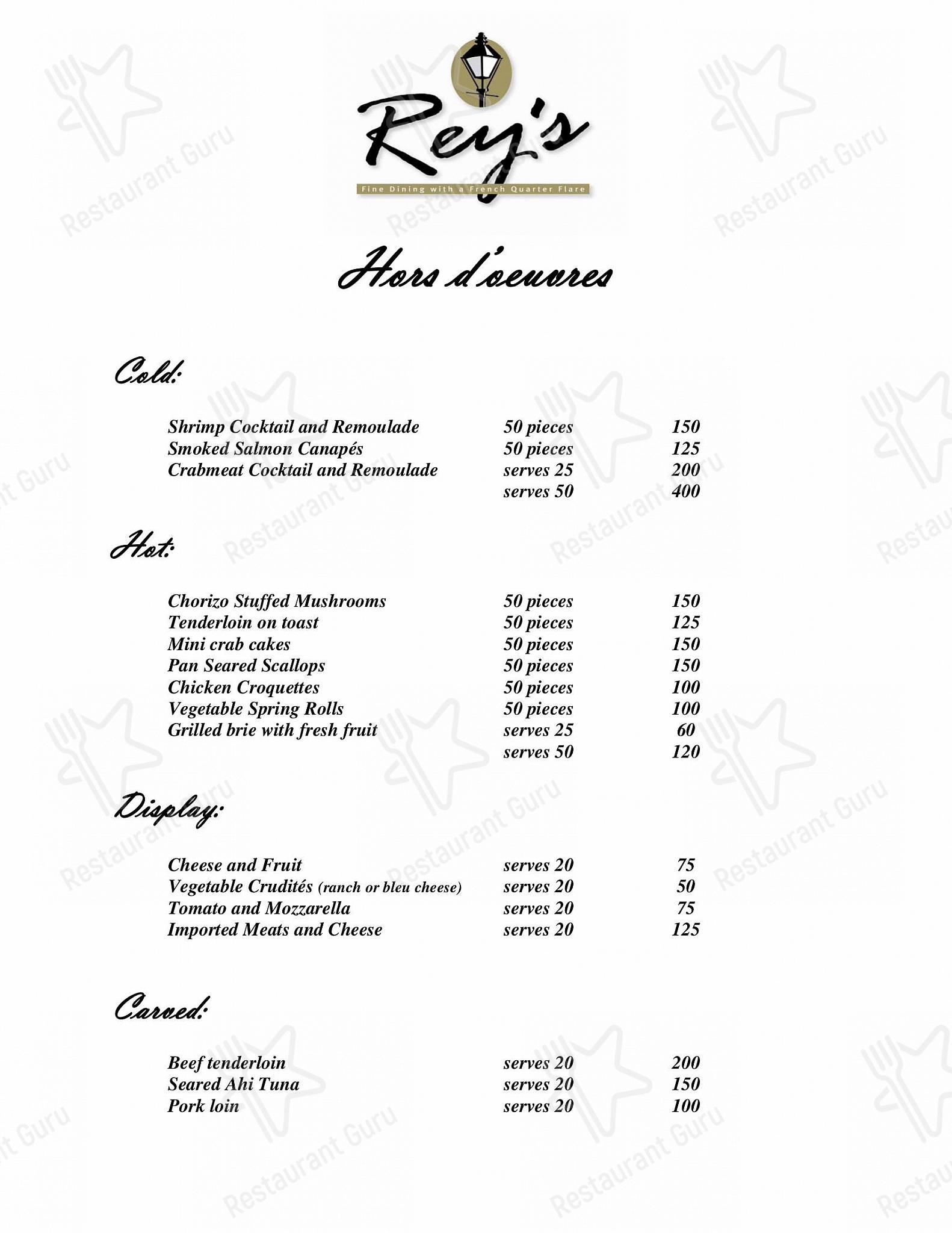 Menu at Rey's Restaurant, Raleigh
