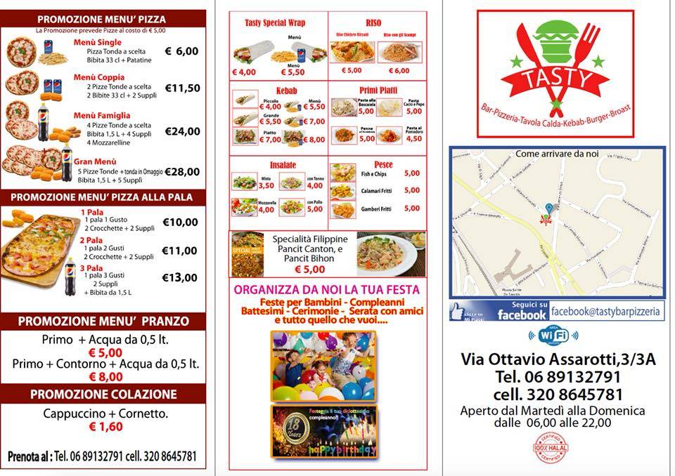 Menu at Tasty Bar Pizzeria Tavola Calda Burger Broast, Rome