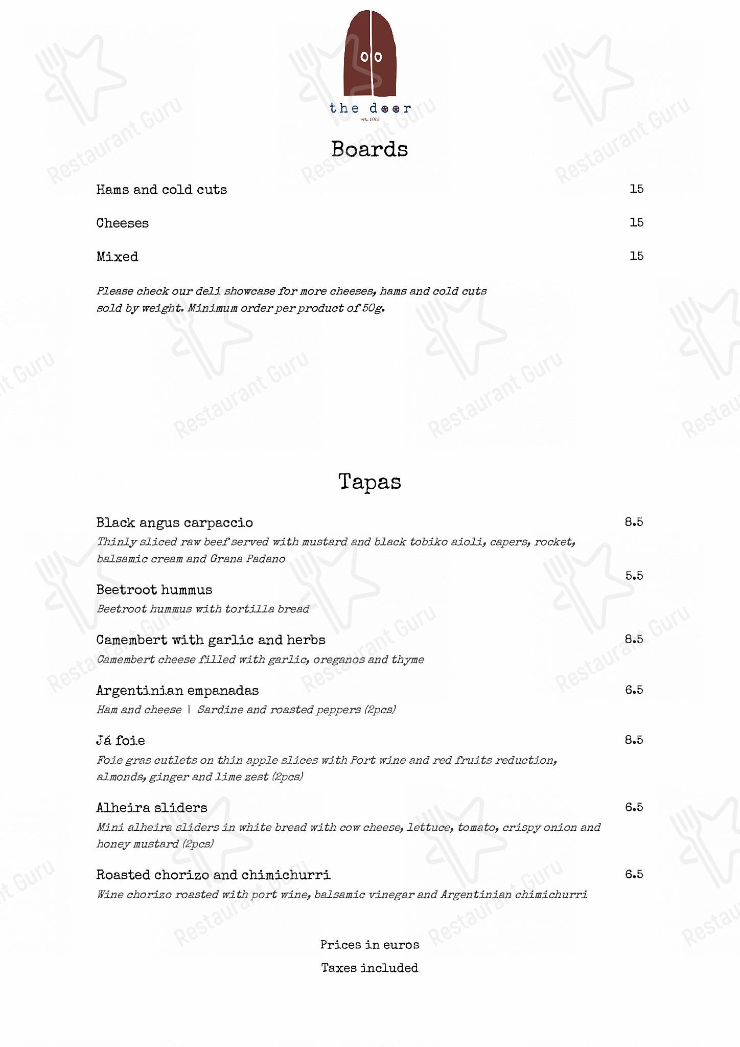 Menu em The Door restaurante, Porto