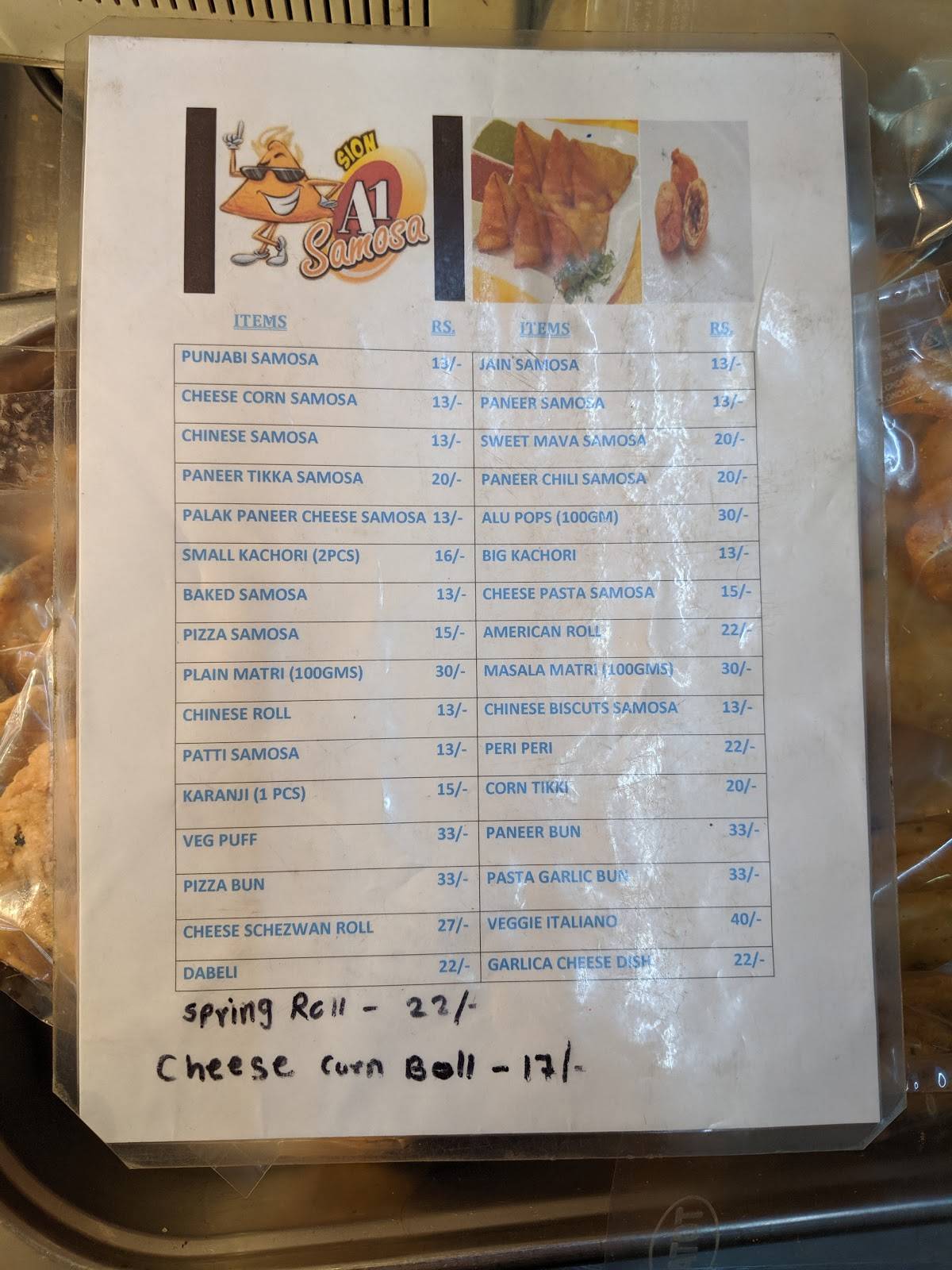Menu at A1 Samosa, Mumbai, 5A-5