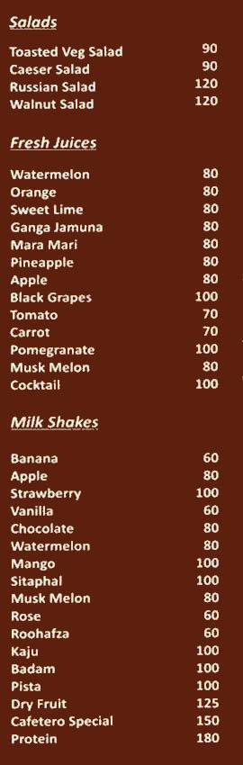 Menu at Cafetero, Mumbai