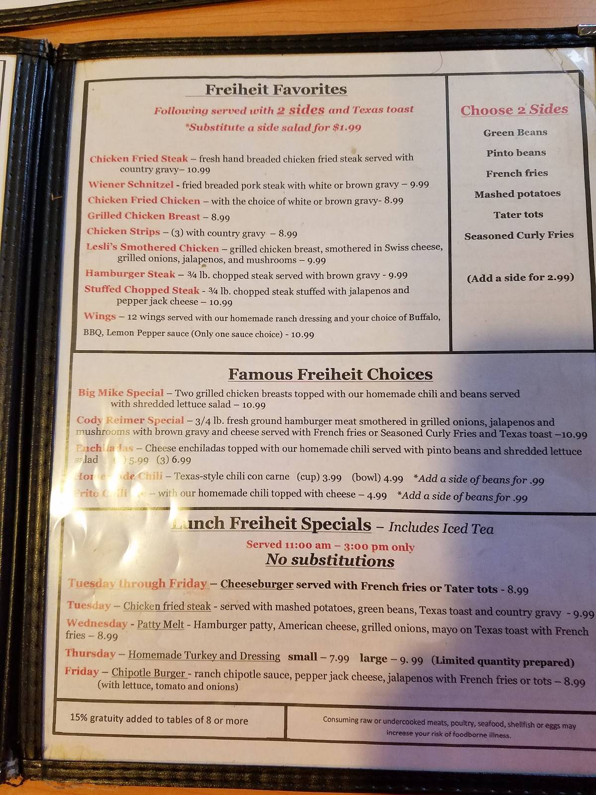 Surprising Freiheit Country Store Menu Gallery