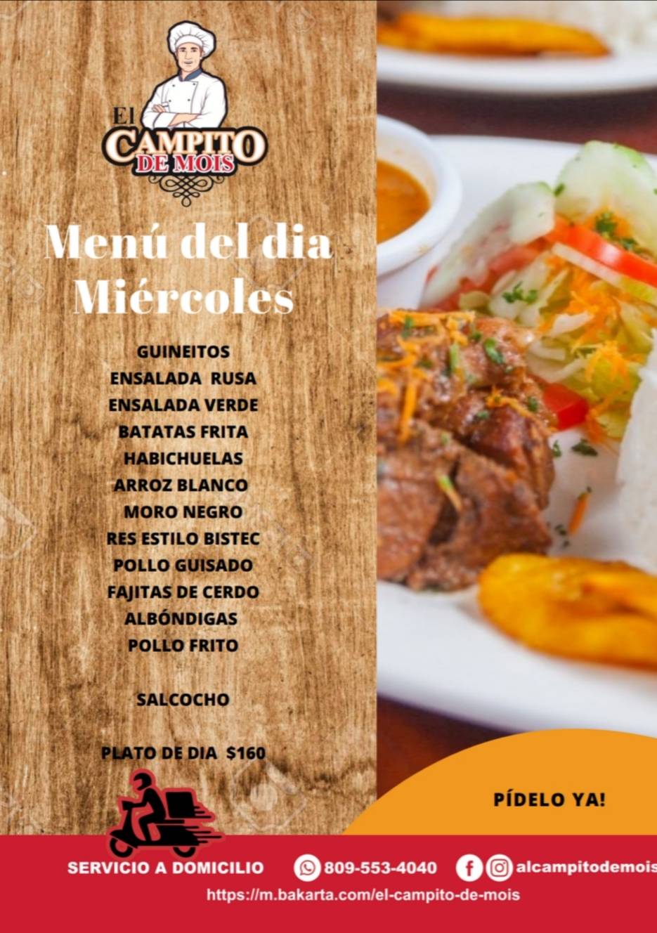 Carta de El Campito de Mois restaurant, Hato Mayor del Rey