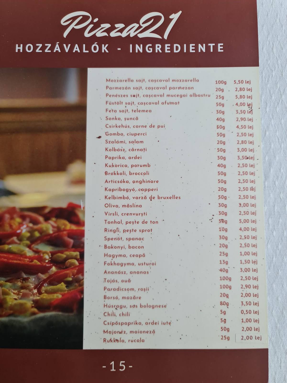 Menu at Pizza 21, Odorheiu Secuiesc