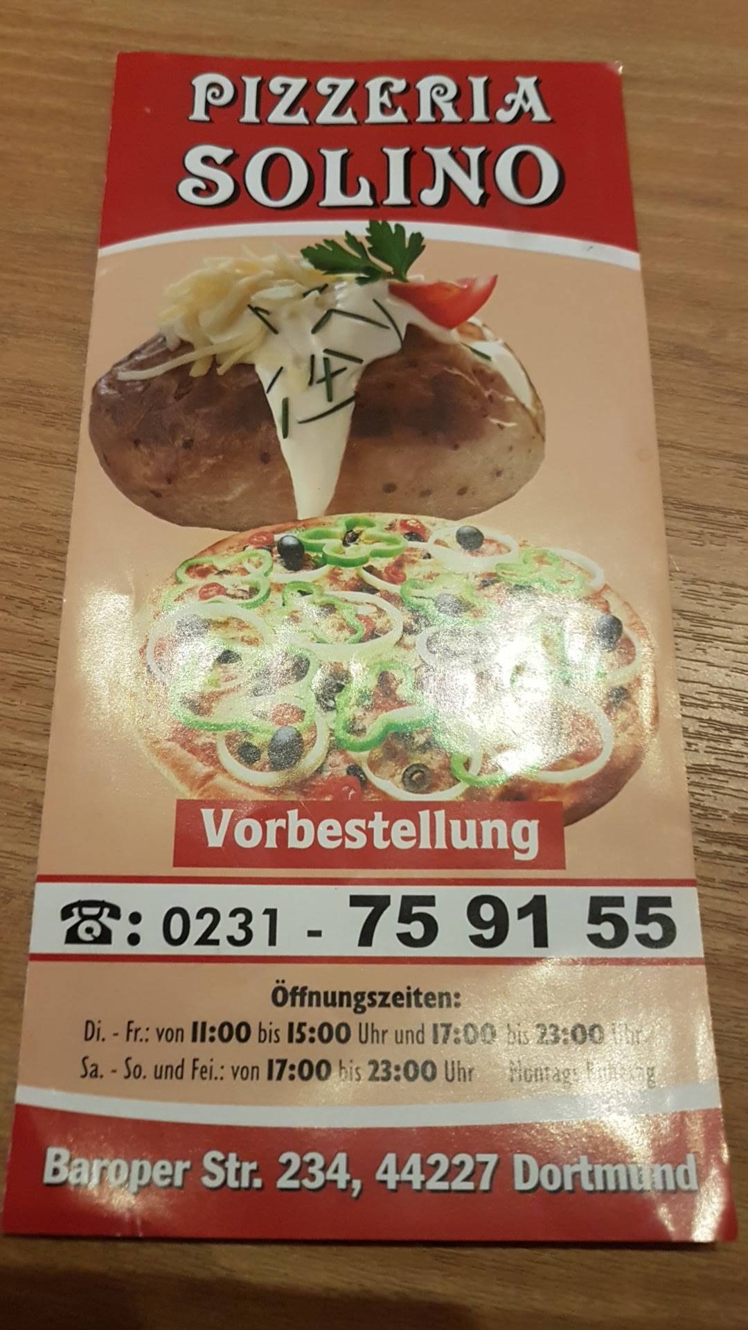 Speisekarte von Pizzeria Solino, Dortmund