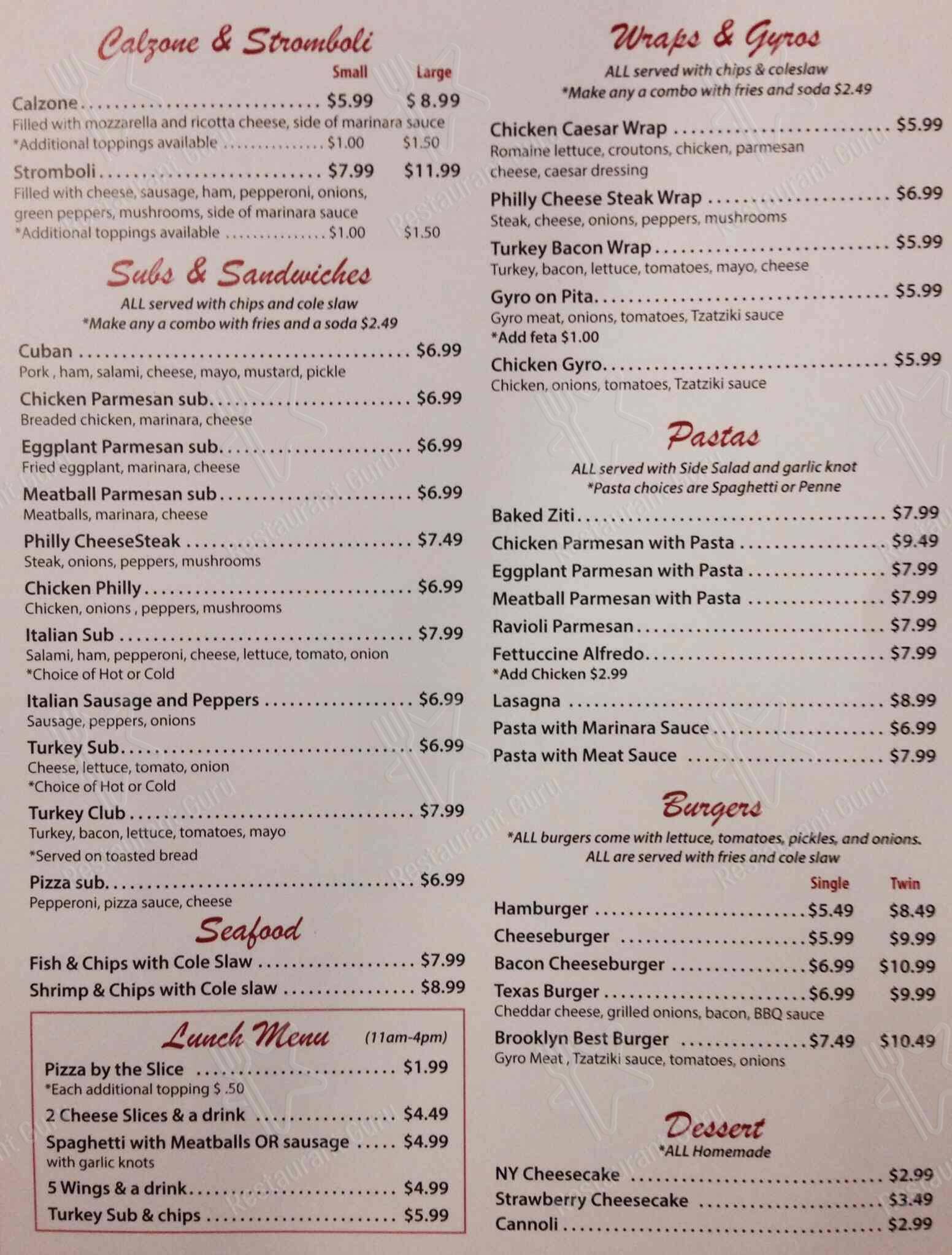 Menu at Brooklyn Best Pizza pizzeria, Holiday