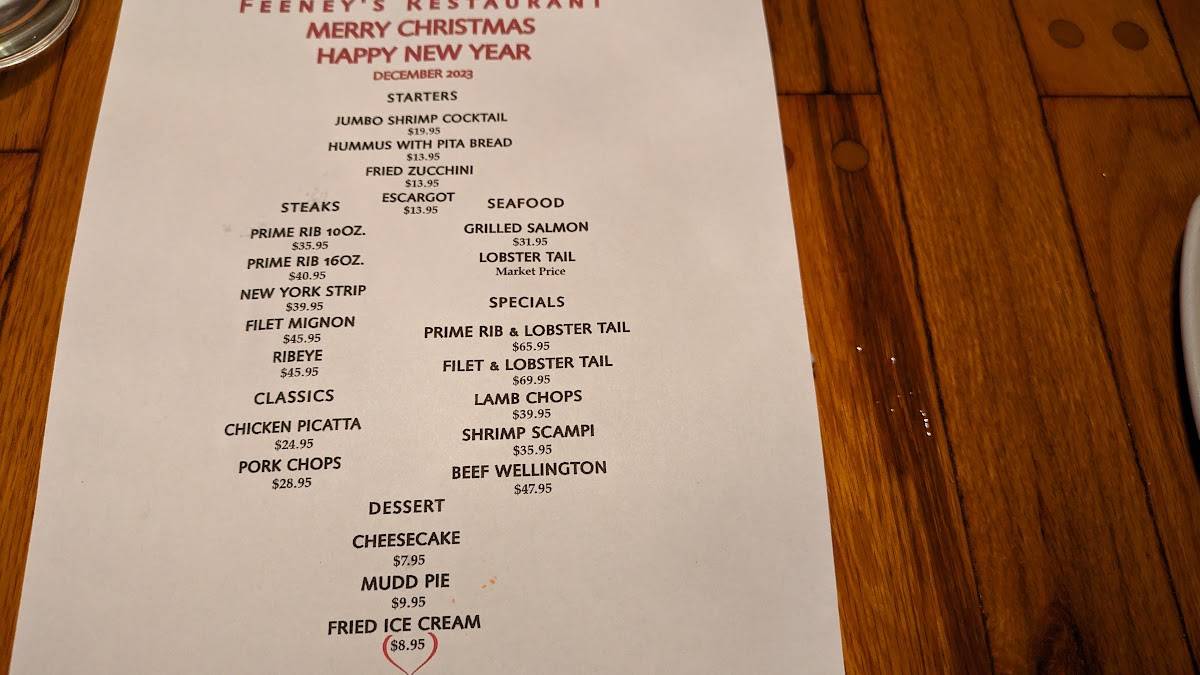 Menu at Feeney's Restaurant & Bar, Phoenix