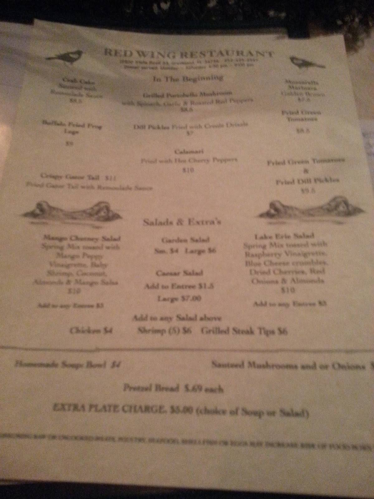 Menu at Red Wing Restaurant, Groveland
