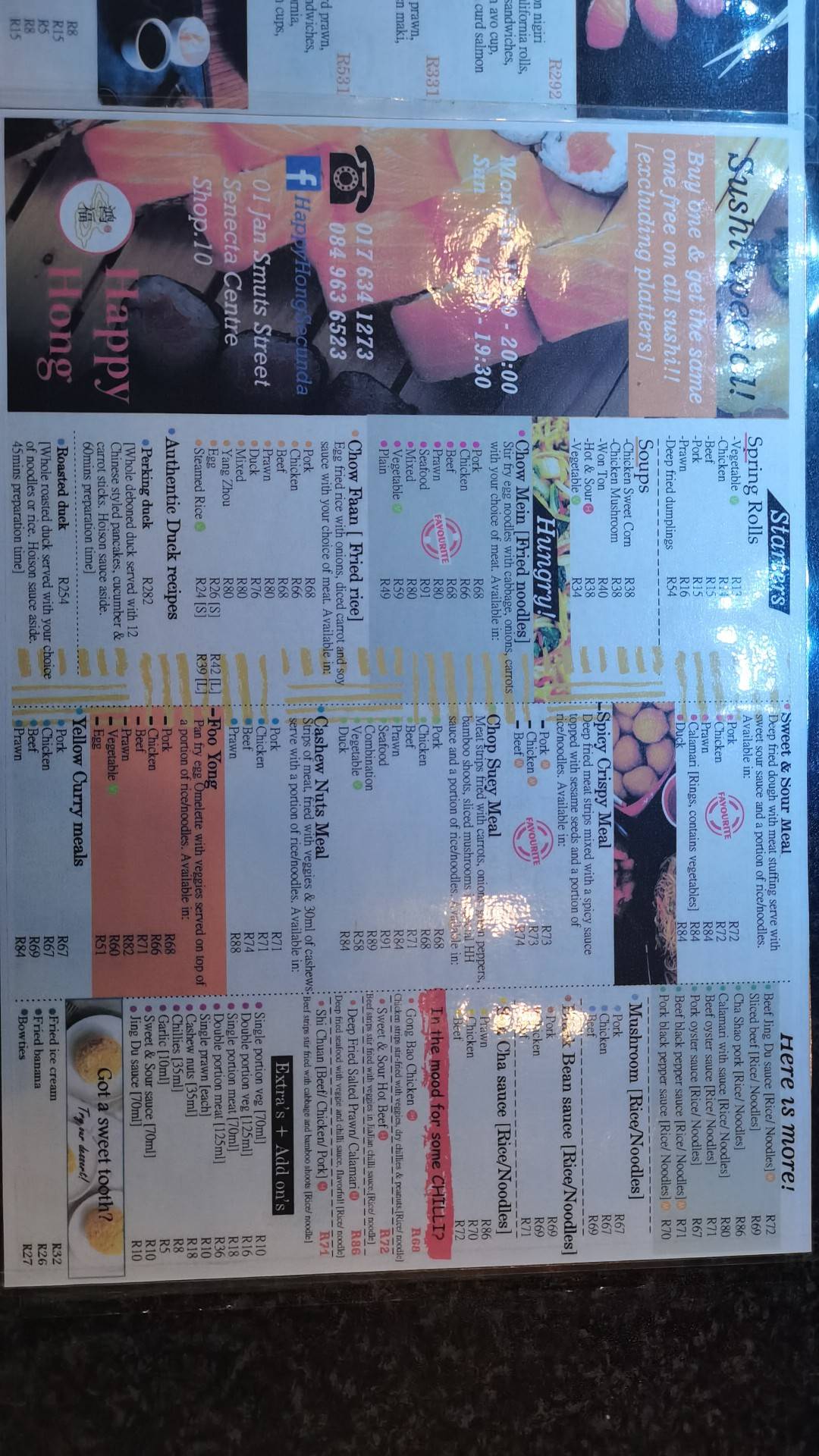 Menu at Happy Hong restaurant, Secunda, Shop no:10