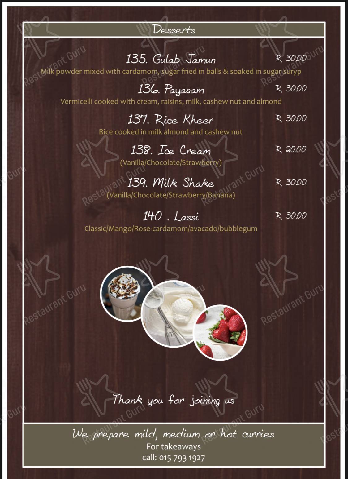 Menu at Kalimambo Pub, Indian Restaurant, and Grill, Hoedspruit