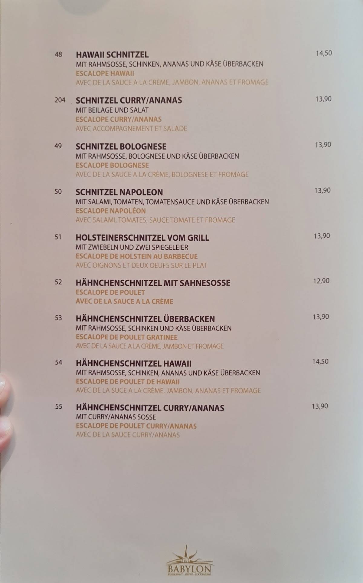 Menu at Babylon Restaurant, Kelmis