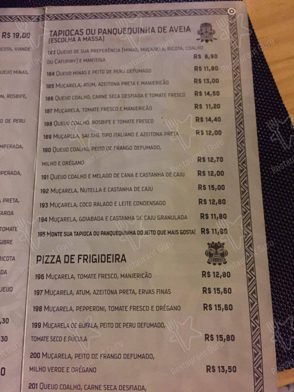 Menu em Maori restaurante, Brasília