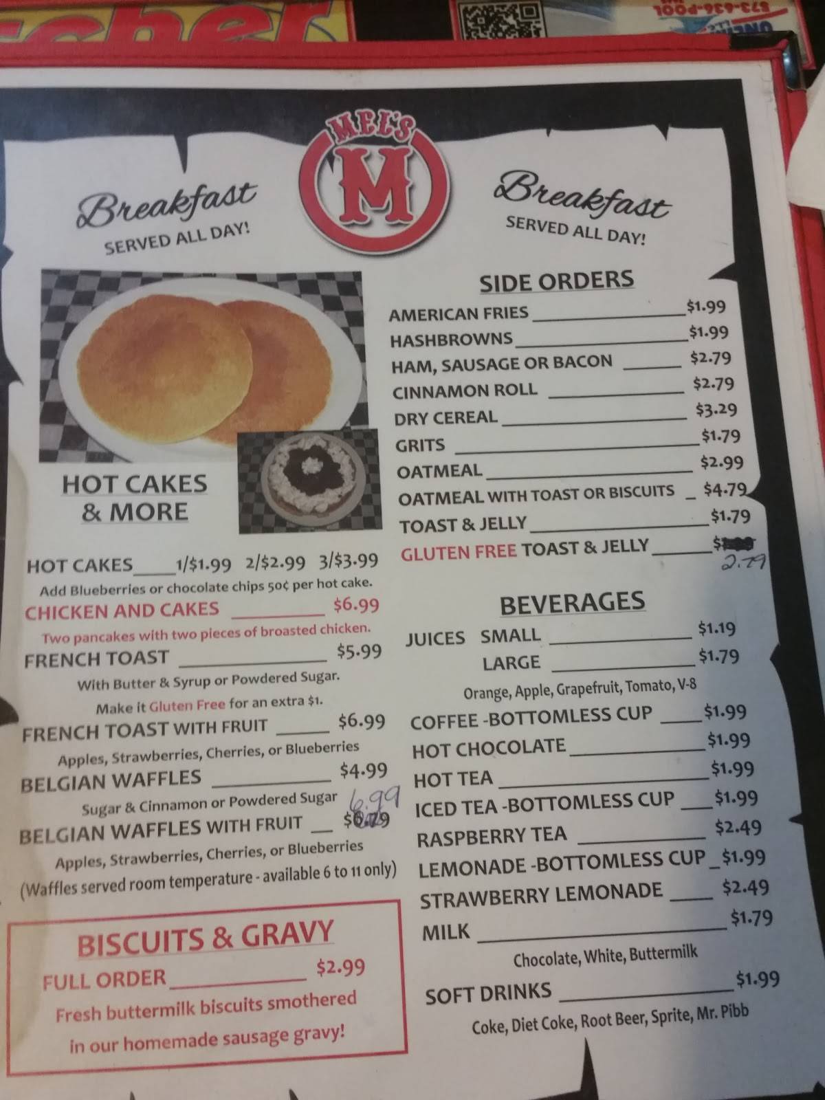Menu at Mel's Cafe, Jefferson City
