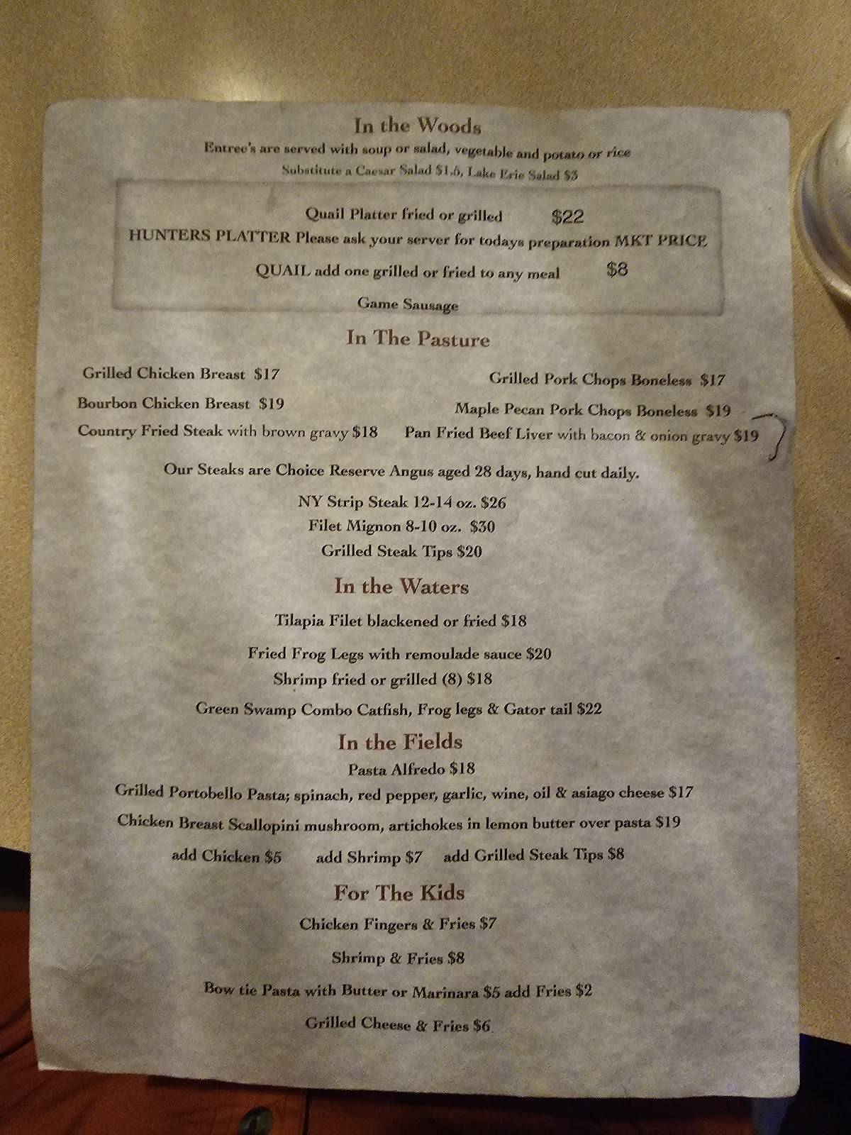 Menu at Red Wing Restaurant, Groveland