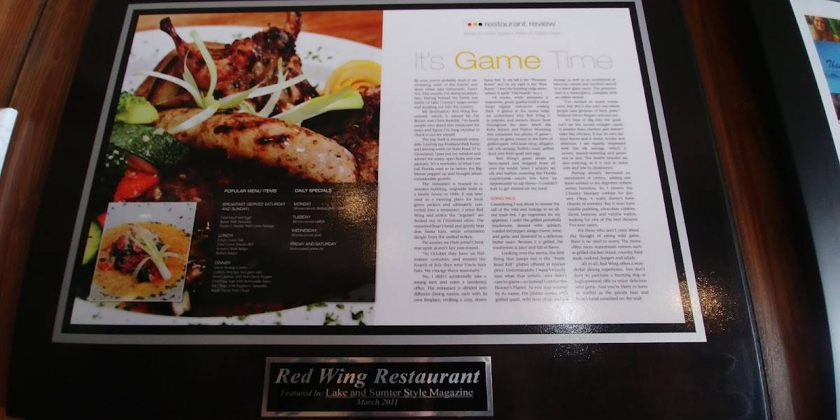 Menu at Red Wing Restaurant, Groveland