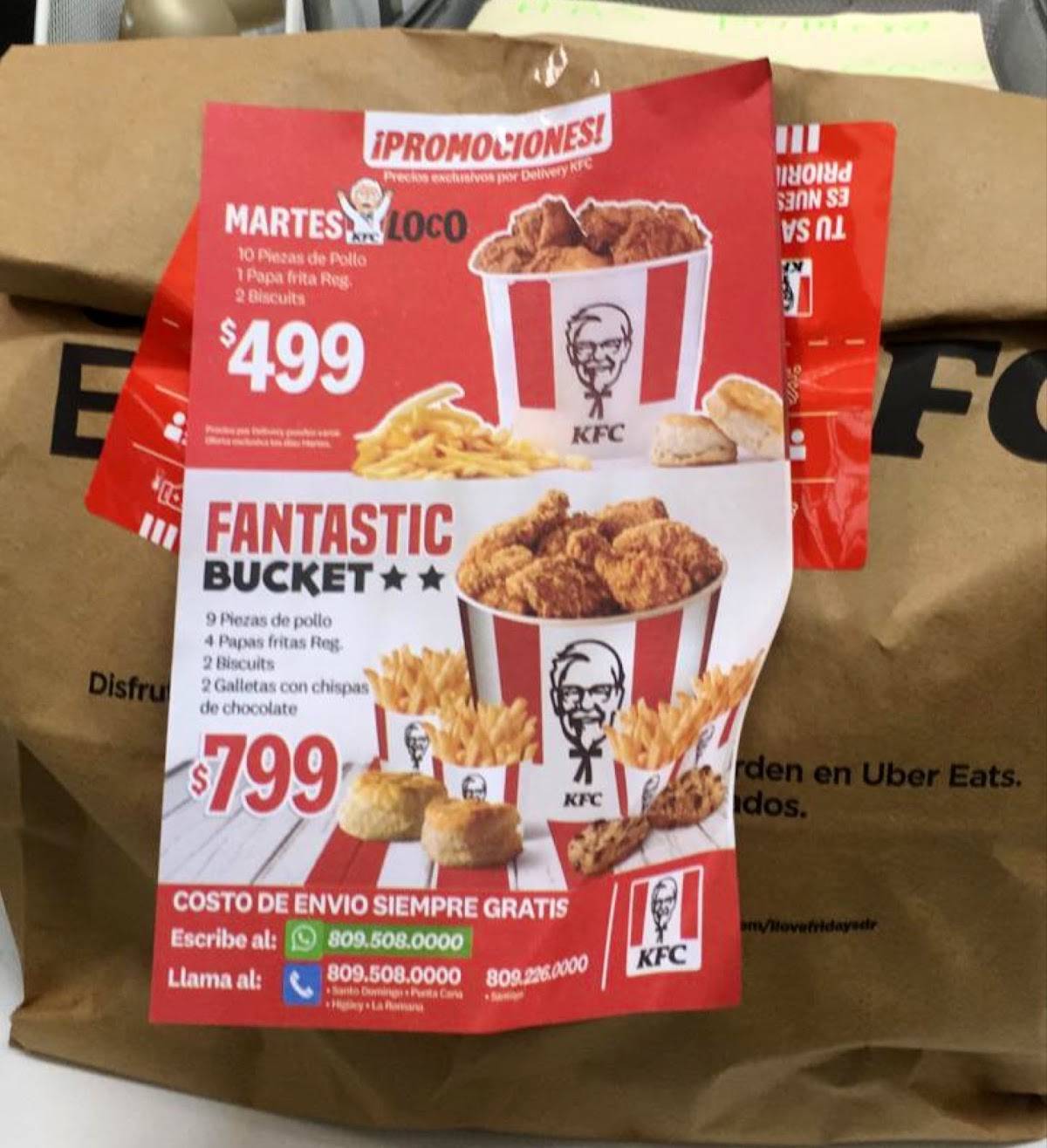 Menu at KFC restaurant, Santo Domingo, Av. Winston Churchill Esq