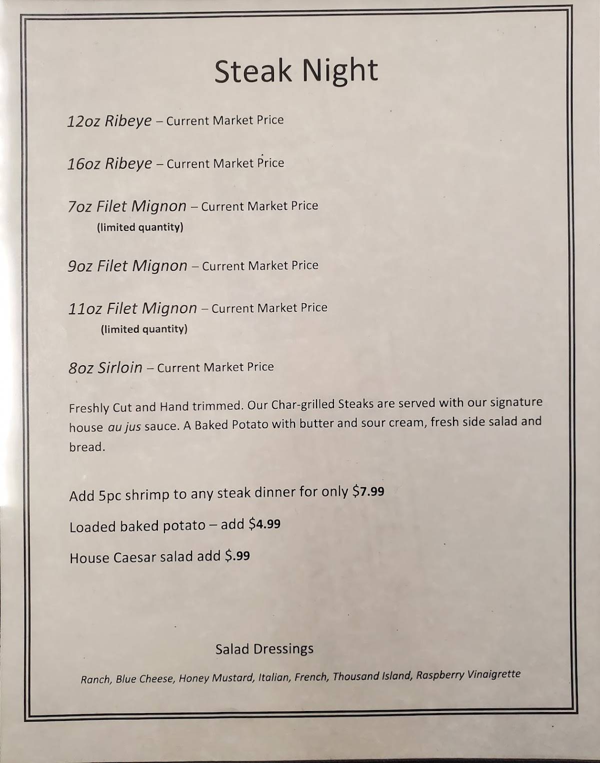 Menu at Annie's Cafe, Enterprise
