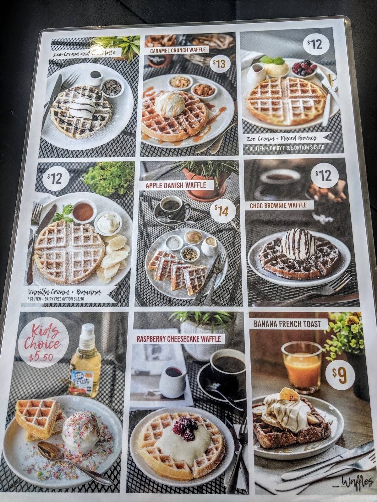Menu at Factory + Field Waffles cafe, Cohuna