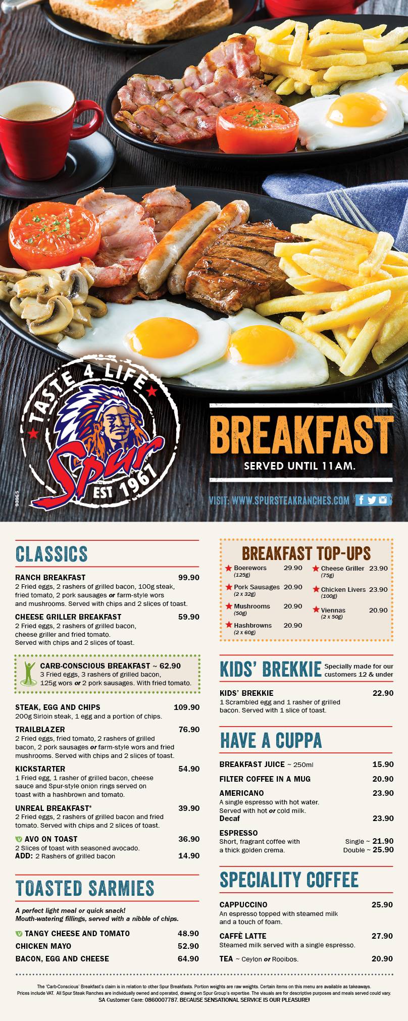Menu at Eagle Mountain Spur Steak Ranch restaurant, Thabazimbi
