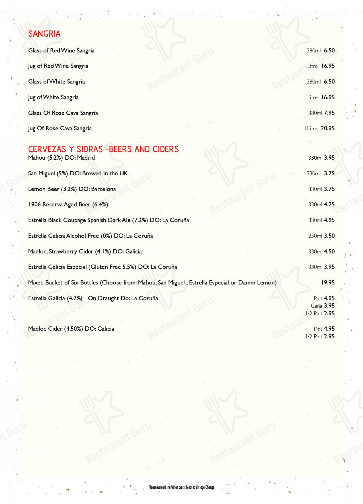 Menu at El Borracho de Oro restaurant, Birmingham