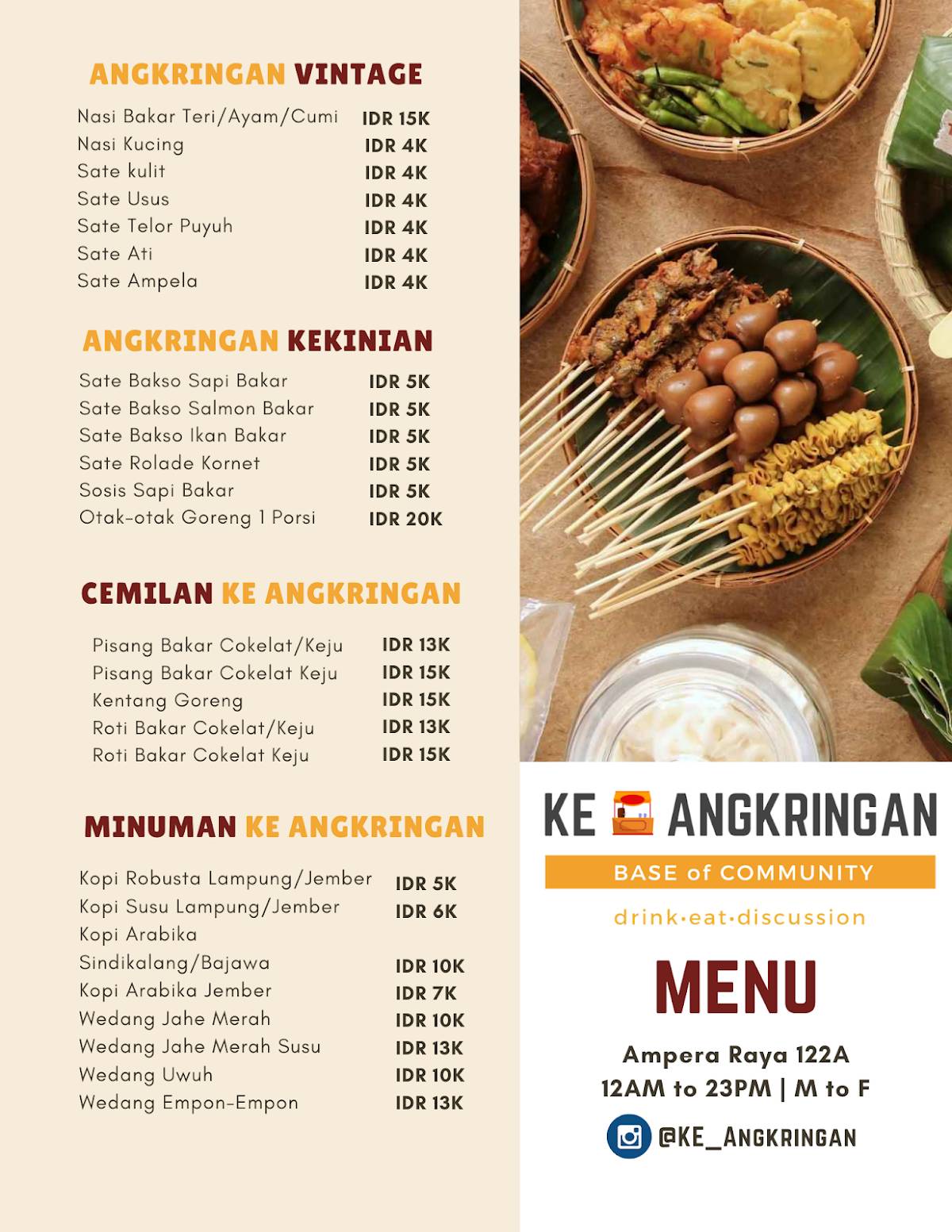 Menu at KE Angkringan restaurant, South Jakarta