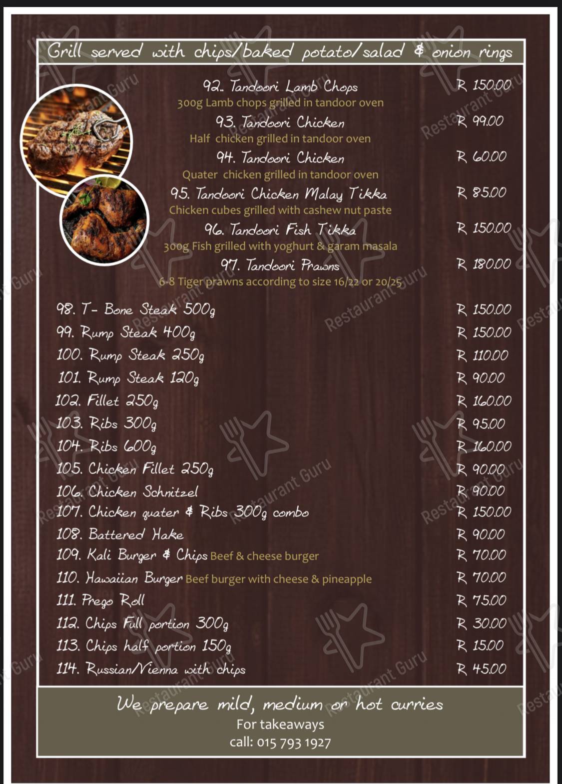 Menu at Kalimambo Pub, Indian Restaurant, and Grill, Hoedspruit
