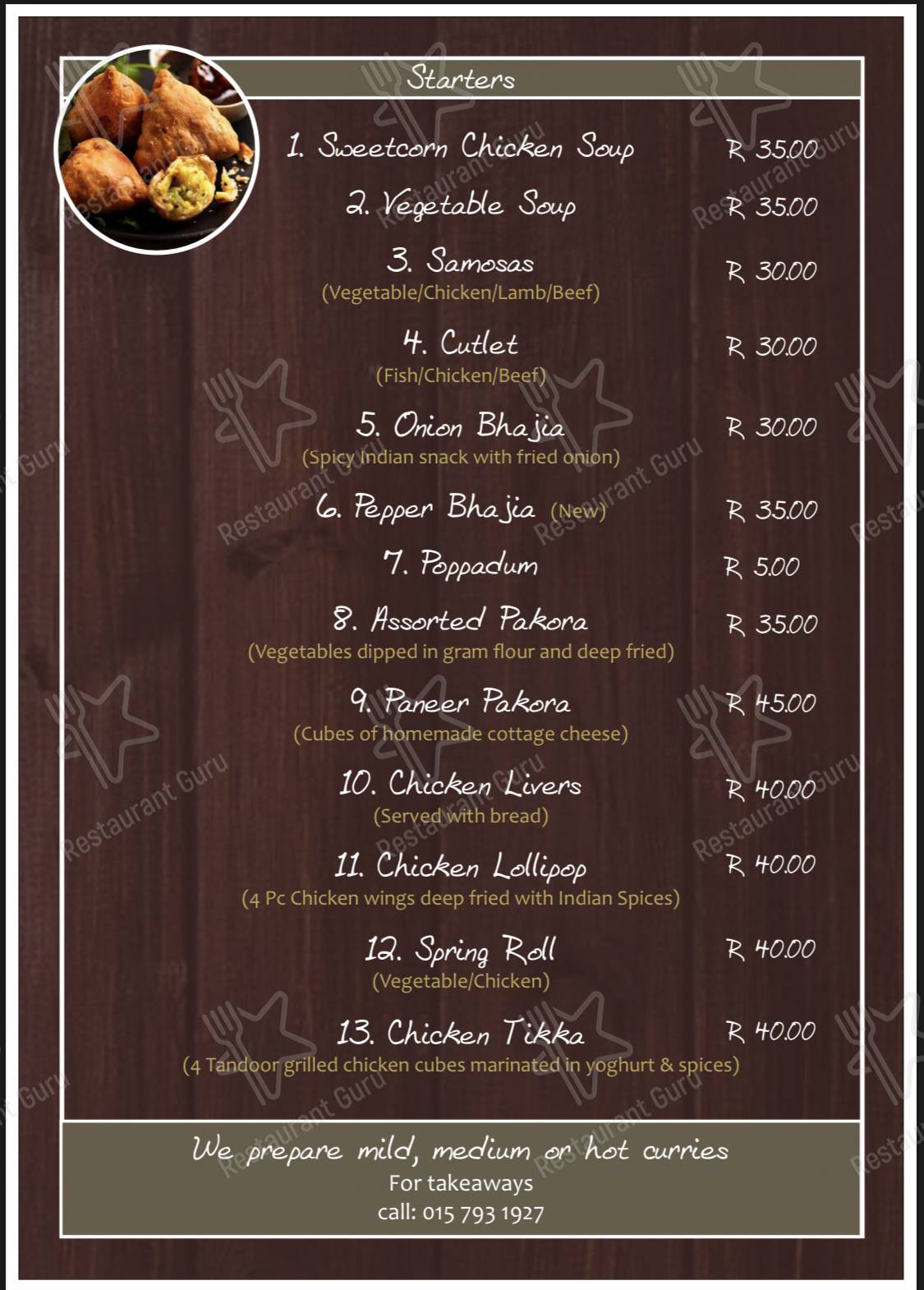 Menu at Kalimambo Pub, Indian Restaurant, and Grill, Hoedspruit