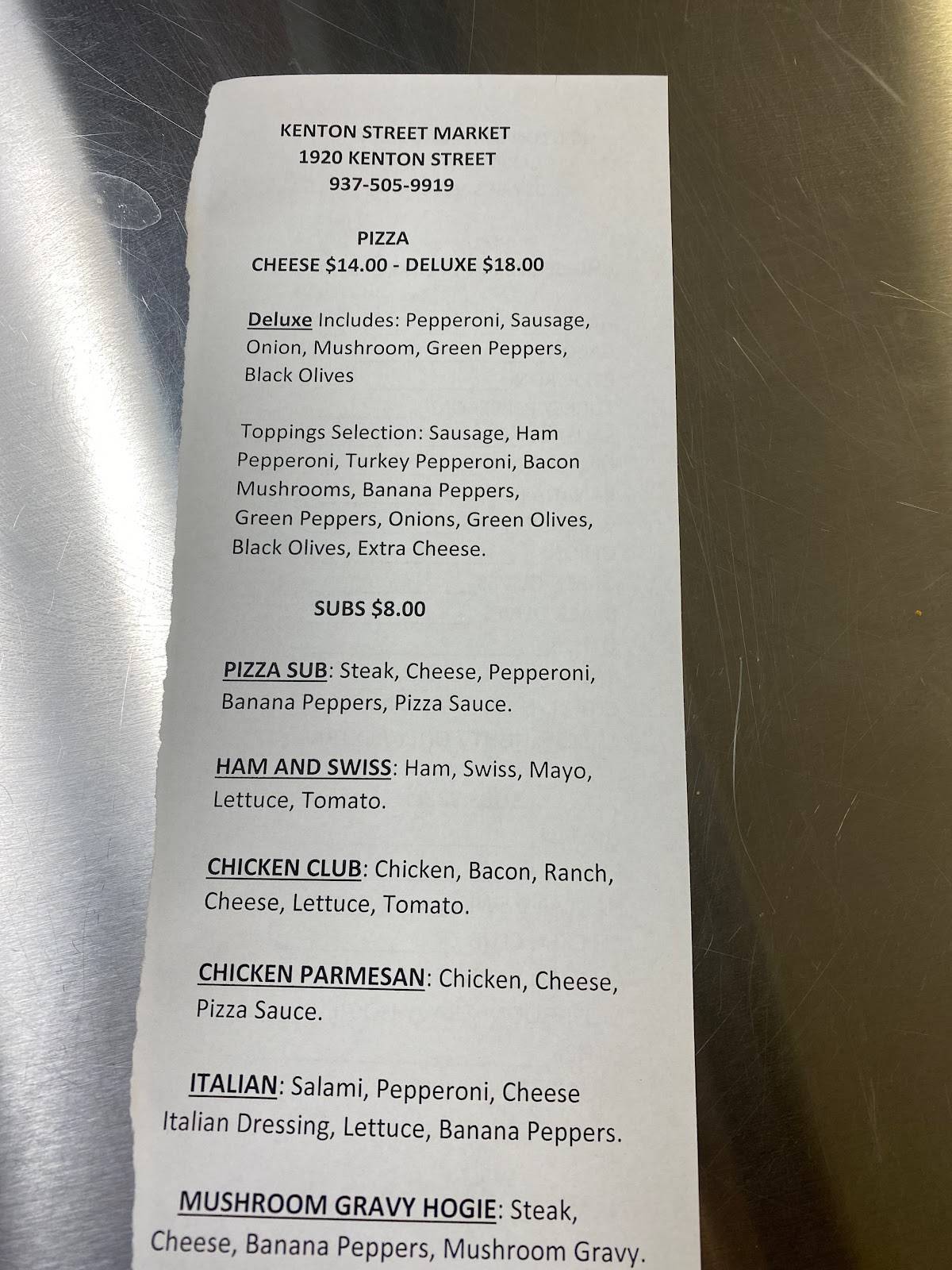 Menu at Kenton Street Market, Springfield