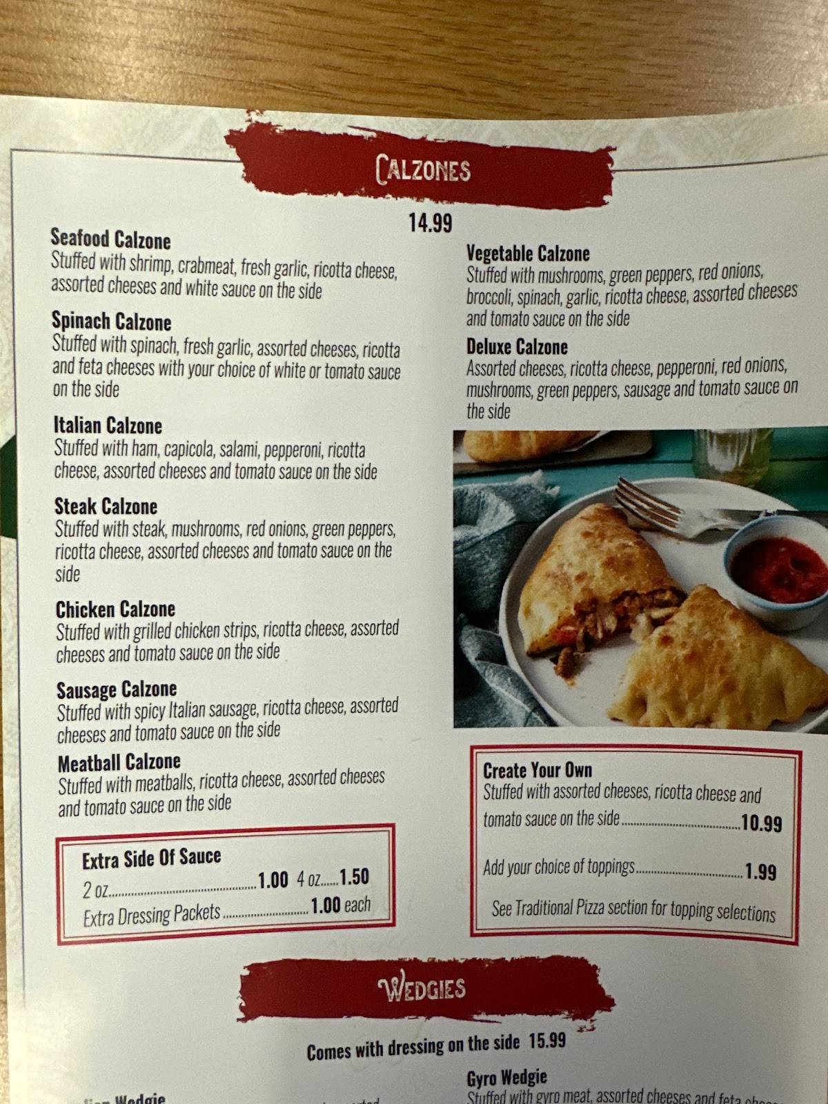 Menu at Pizza Siena pizzeria, Latrobe