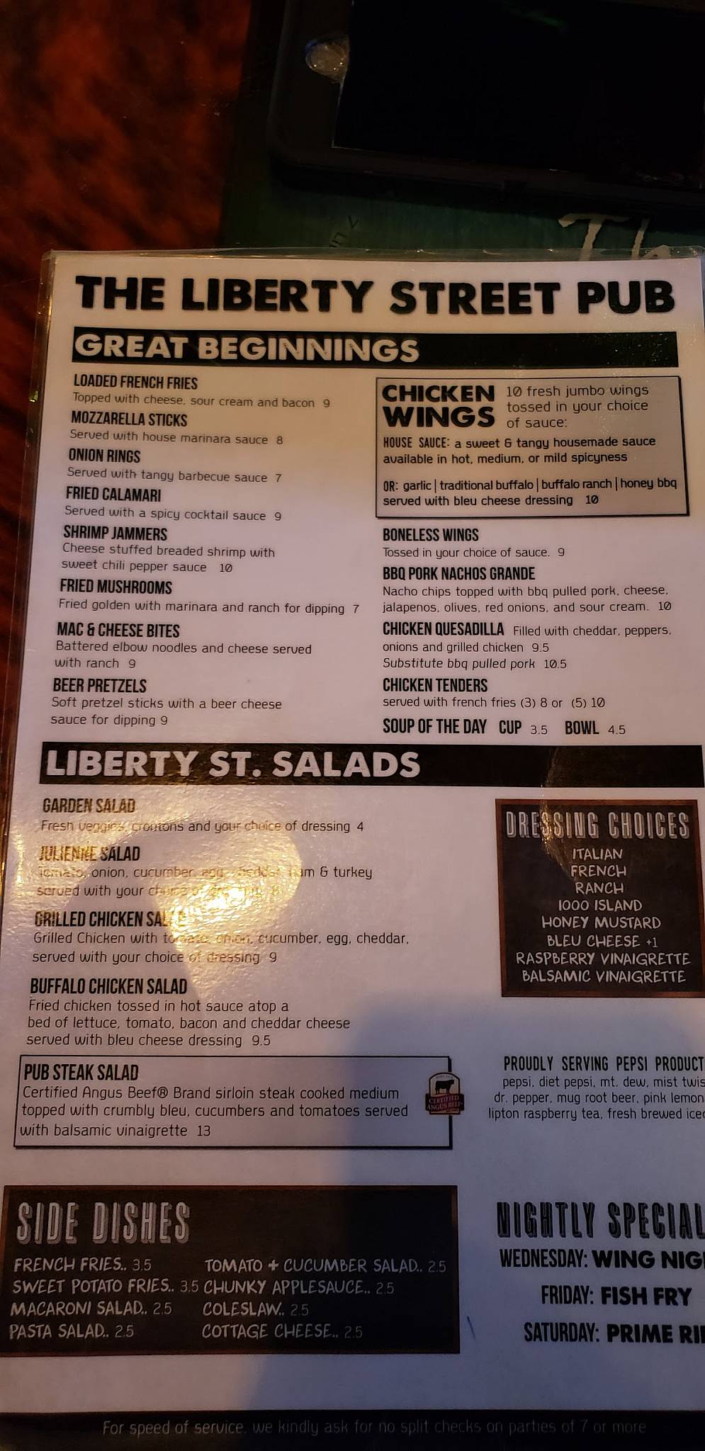 Menu at Liberty Street Pub, Bath