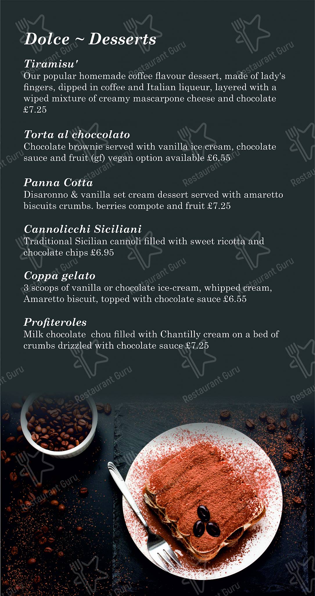 Menu at Bella Ciao restaurant, Port Talbot