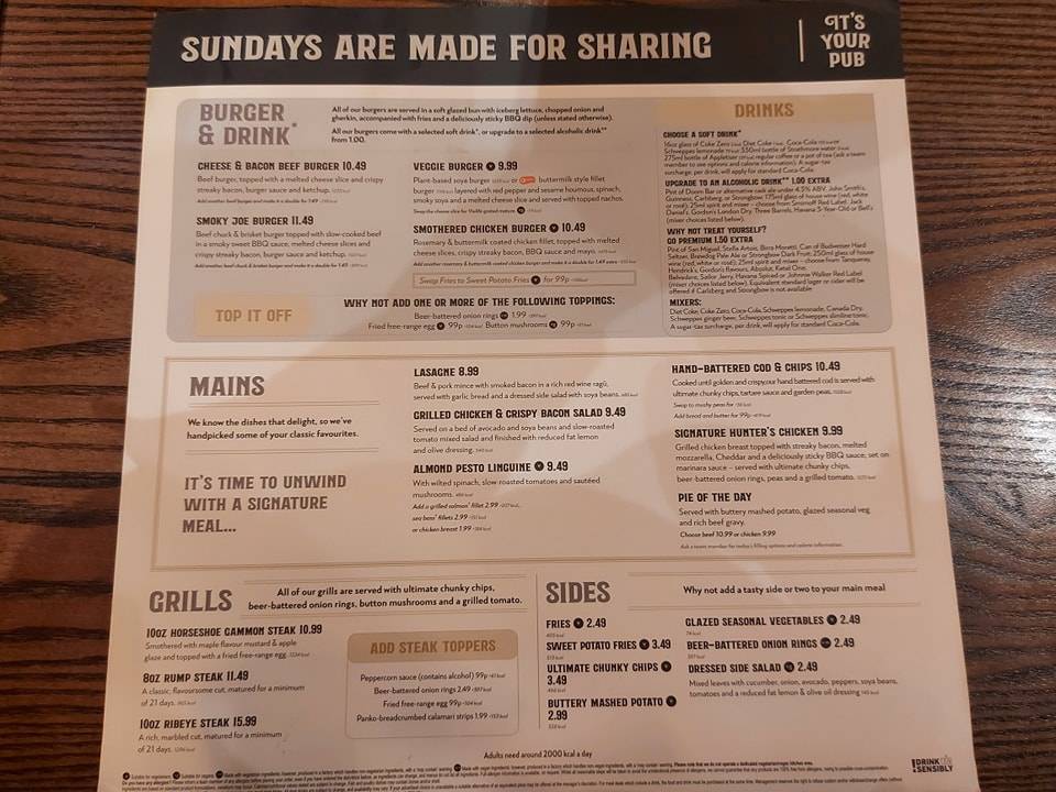 Menu at The Woodside pub & bar, Chesterfield