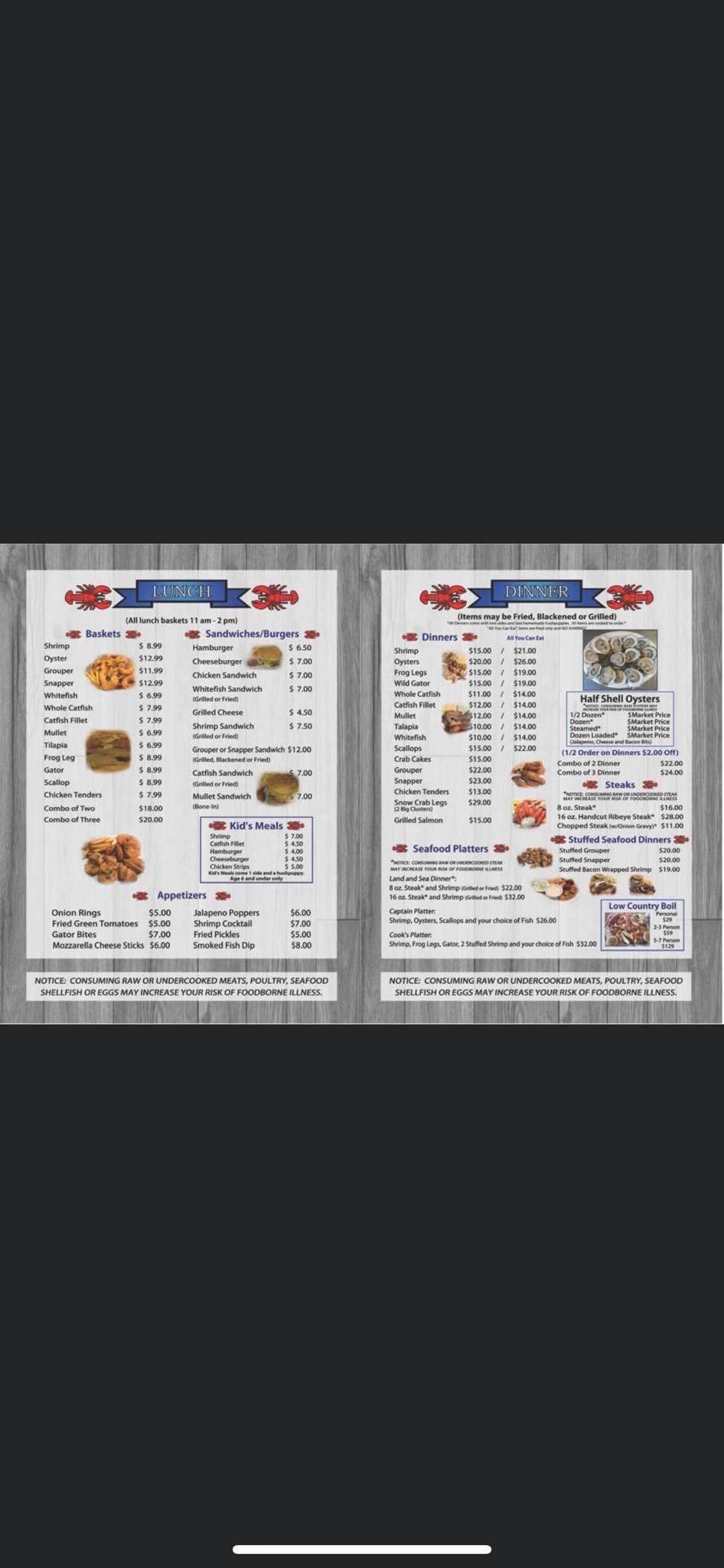 Menu at Tri-County Seafood restaurant, Cordele