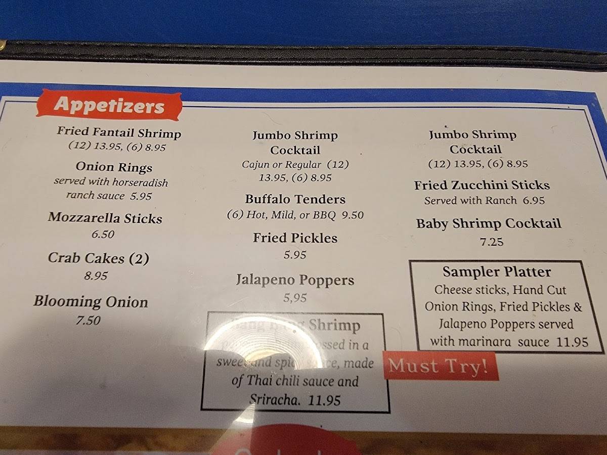 Menu at Captain's Galley restaurant, Stony Point