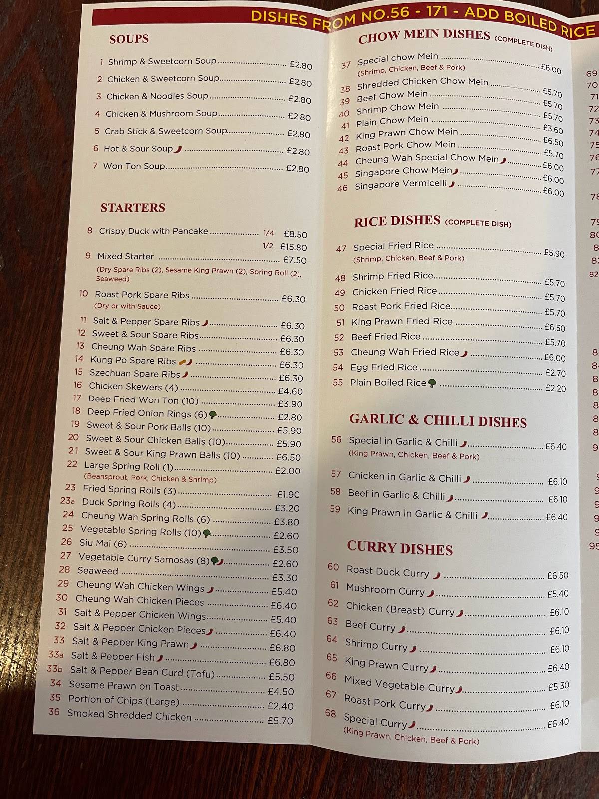 Menu at Chung Wah Chinese Takeaway fast food, St Helens