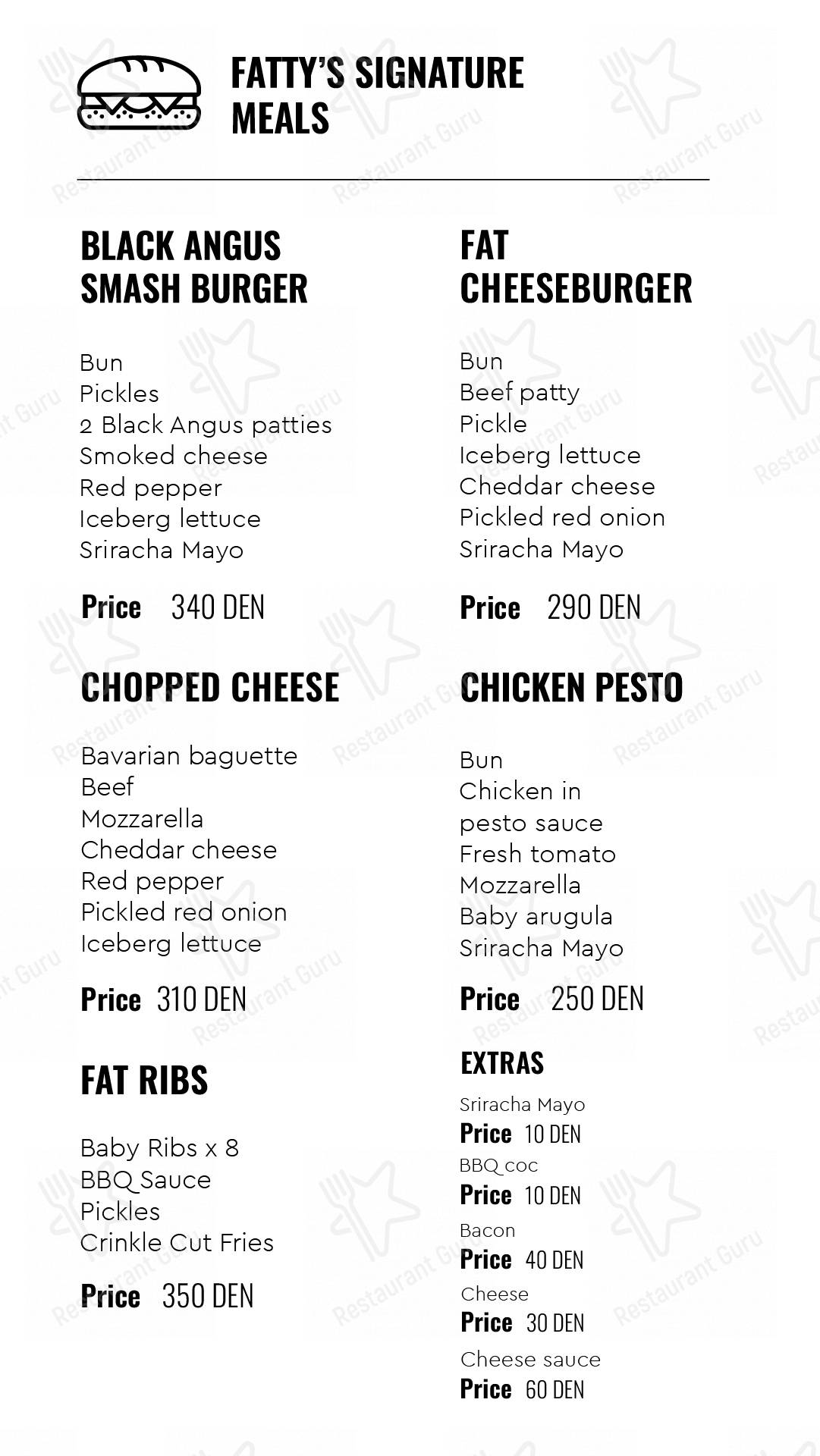 Menu at Fat Kitchen Bistro restaurant, Skopje