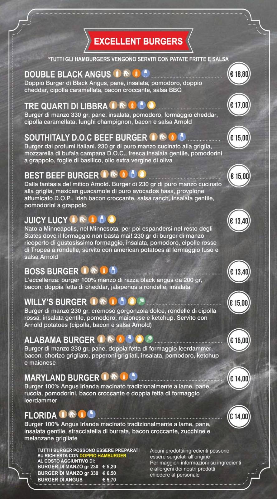Menu da Arnold American Diner ristorante, San Bonifacio